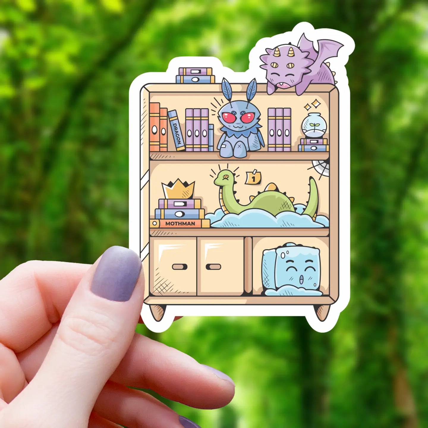 Cryptid and Monsters on Bookshelf | Vinyl Sticker – The Sock Monster