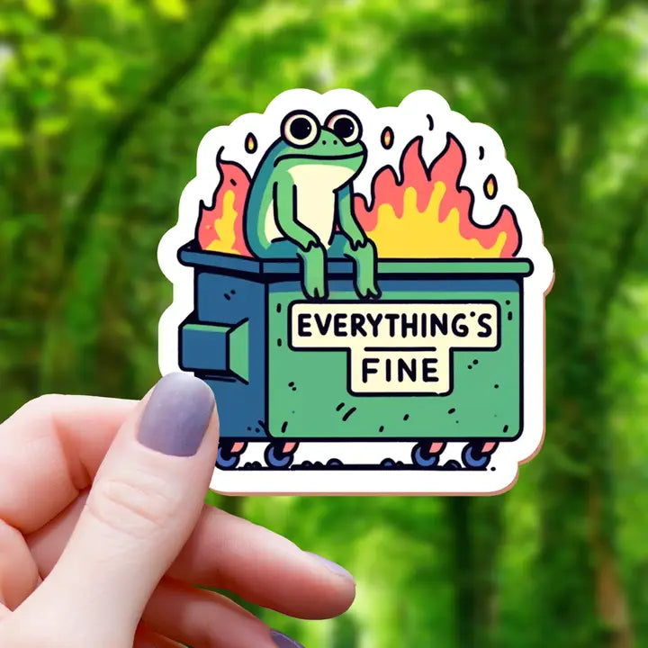 Everything's Fine Frog | Vinyl Sticker – The Sock Monster