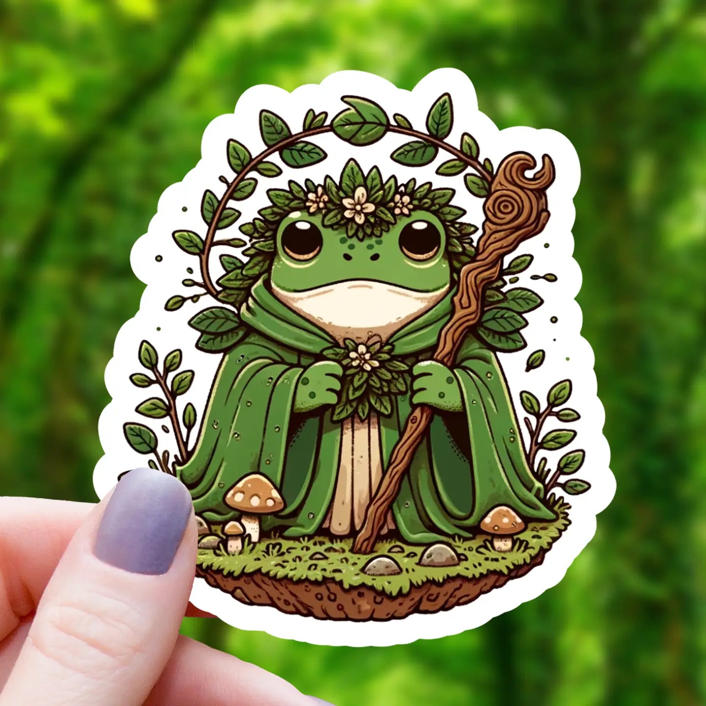 Frog Druid With Nature Halo | Vinyl Sticker – The Sock Monster