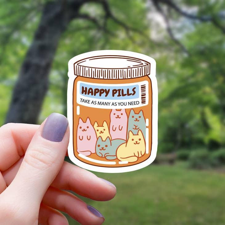 Happy Pill Cat Bottle | Vinyl Sticker – The Sock Monster