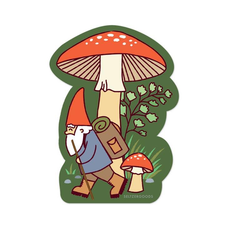 "Hiking Gnome" | Vinyl Sticker – The Sock Monster