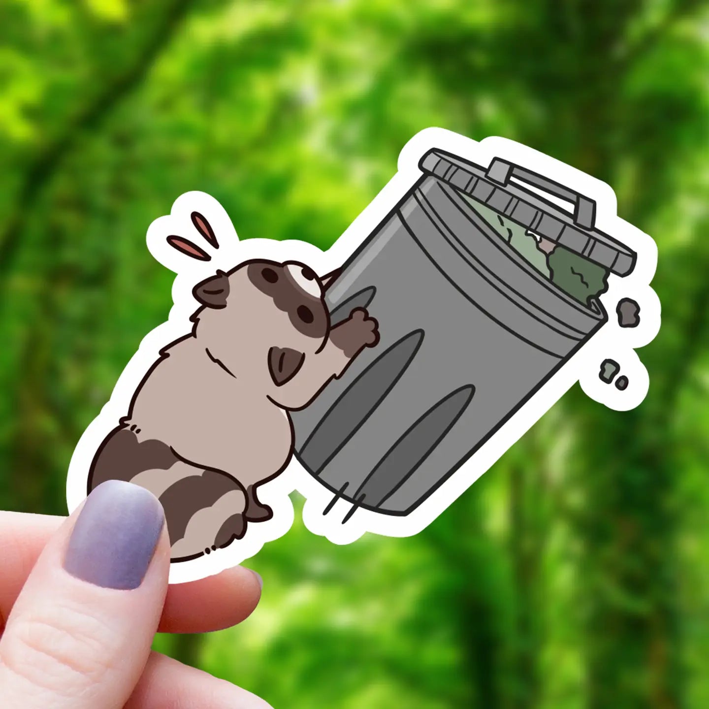 Raccoon Tipping Over Garbage Can | Vinyl Sticker – The Sock Monster
